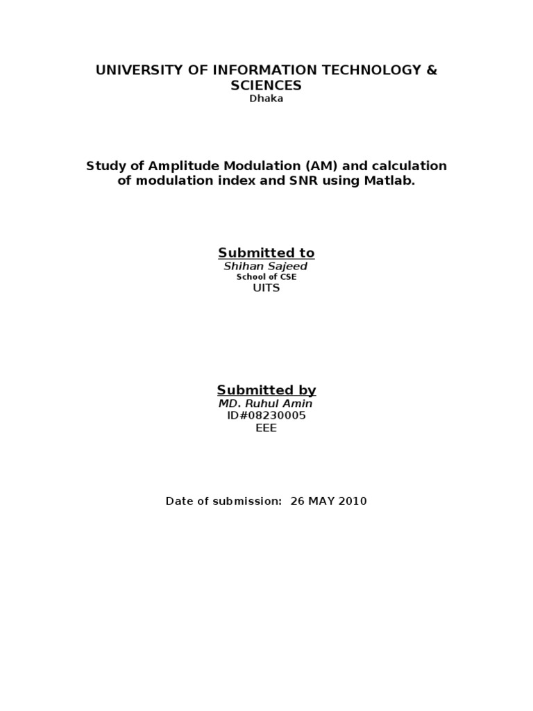 Study of Amplitude Modulation (AM) and Calculation of Modulation Index ...