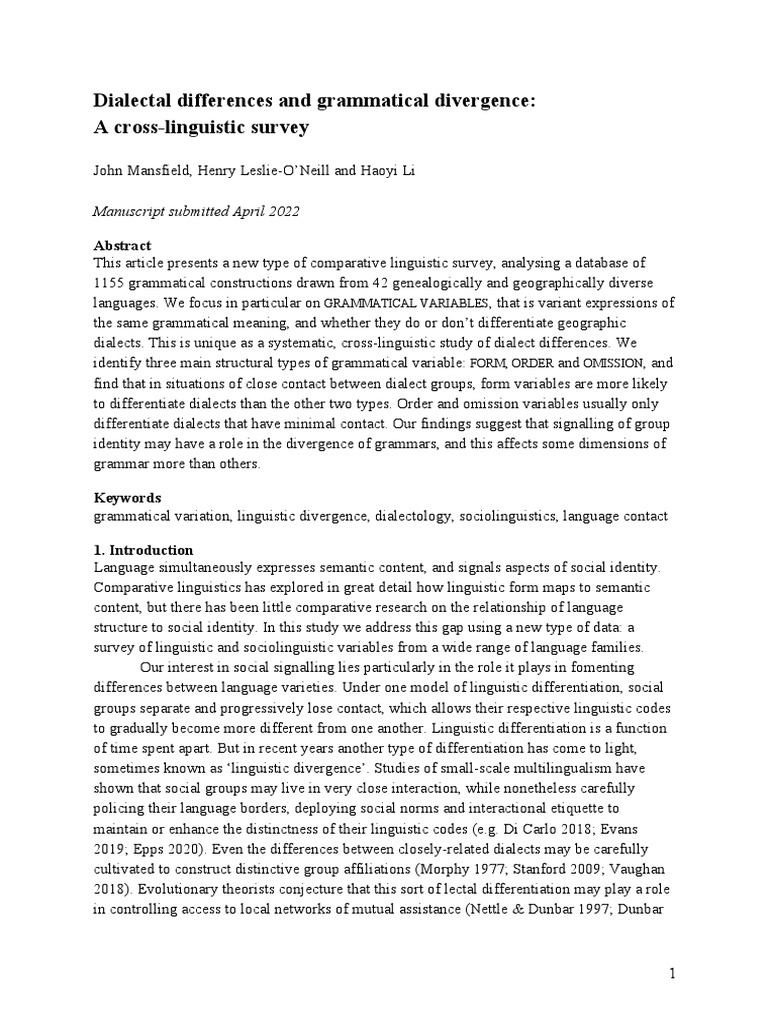 Lexical and Grammatical Variations | PDF | Linguistics | Dialect