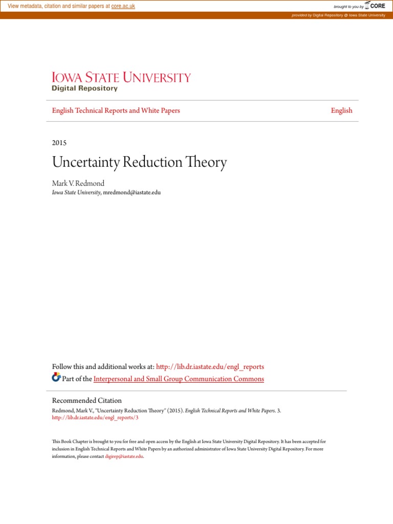 Uncertainty Reduction Theory: English Technical Reports and White ...