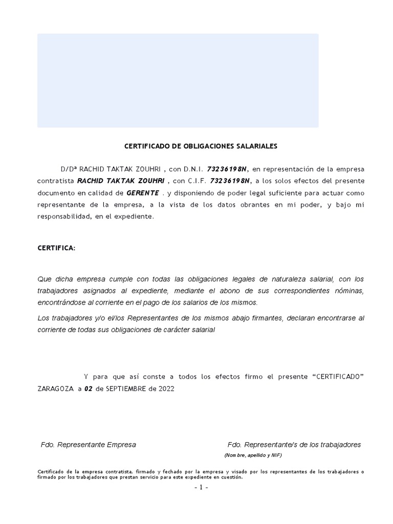 Certificado de Obligaciones Salariales | PDF