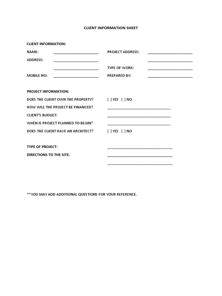 Client Information Sheet | PDF