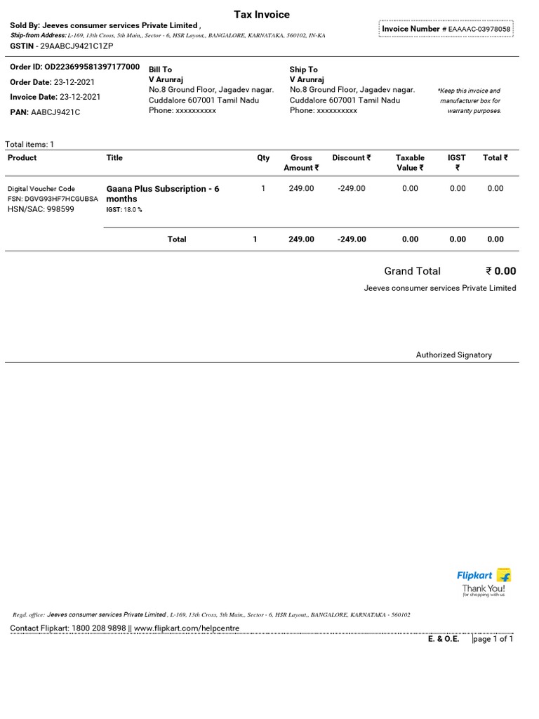Samsung Galaxy A52s Invoice Details | PDF