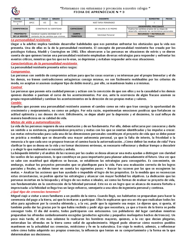 Ficha de Aprendizaje 2022 (5to) N°03 | PDF | La sexualidad humana | Amor