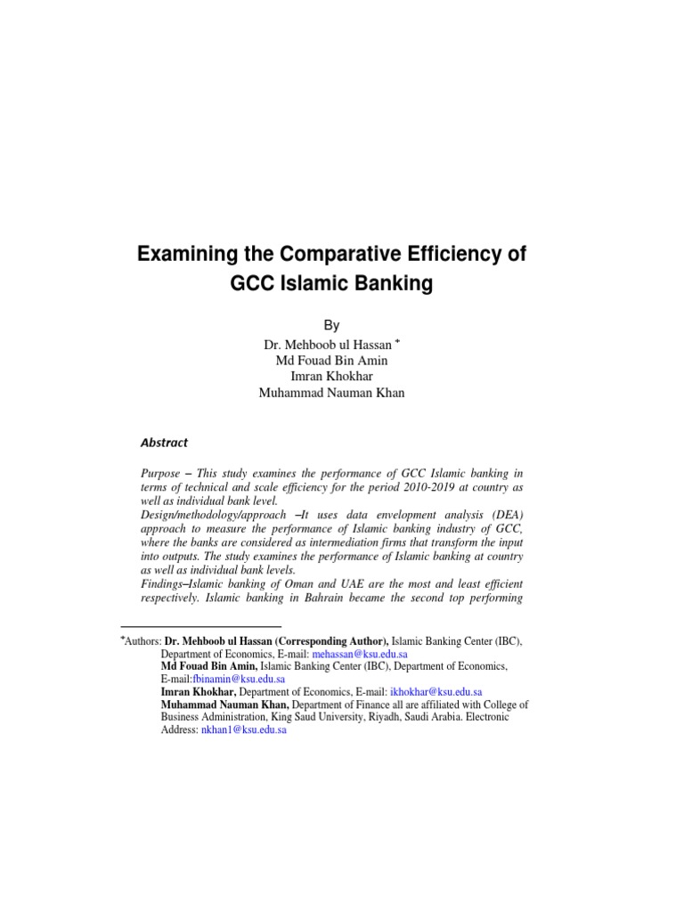 GCC Islamic Banking Efficiency | PDF | Islamic Banking And Finance ...
