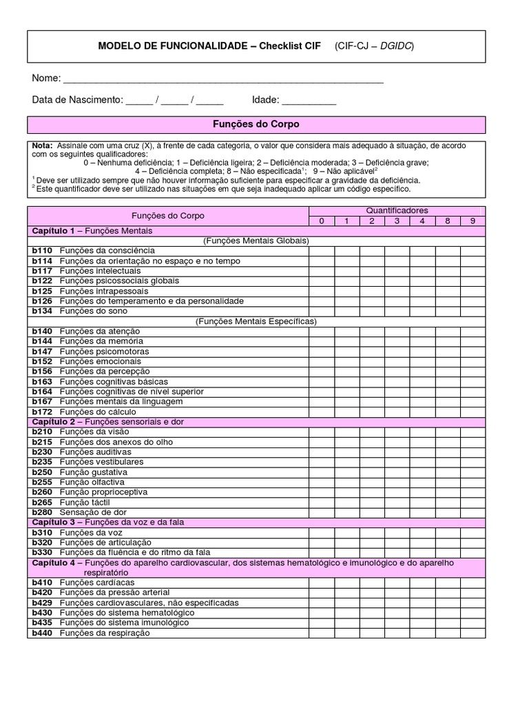 Modelo de Funcionalidade - Checklist CIF (CIF-CJ - DGIDC) | PDF ...