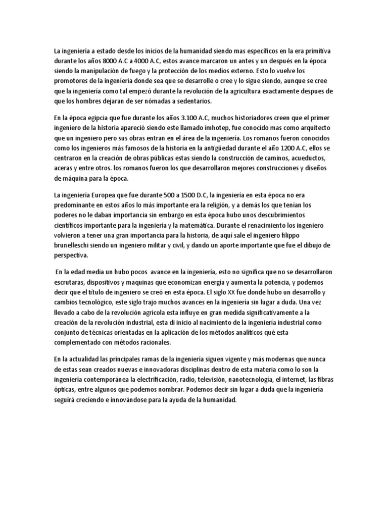 La Ingeniería A Estado Desde Los Inicios de La Humanidad Siendo Mas ...