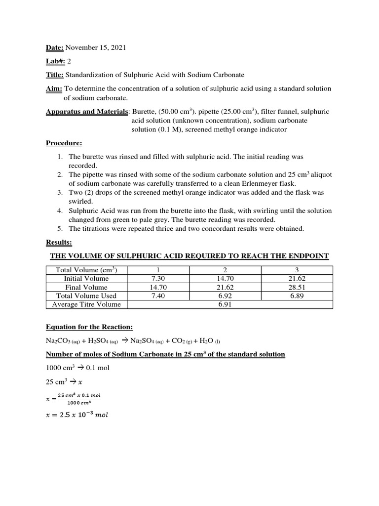 Danelia Gordon - Standardization of Sulphuric Acid With Sodium ...