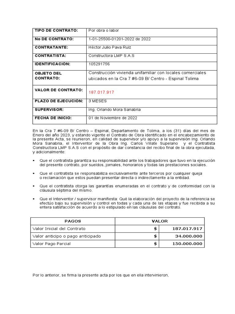 Acta Final de Obra | PDF