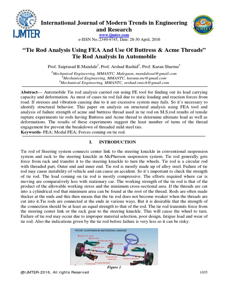 Tie Rod Analysis Using FEA and Use of B | PDF | Strength Of Materials ...