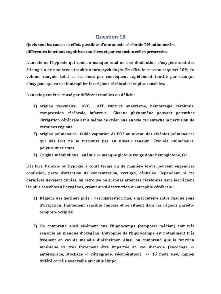 Causes et effets de l'anoxie cérébrale | PDF | Accident vasculaire ...