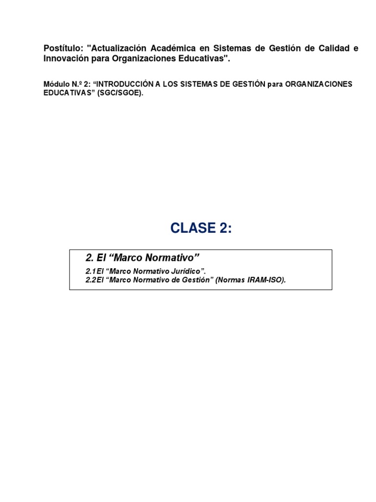 Clase 2 - Modulo 2 Postitulo | PDF | Gestión de la calidad | Organización internacional para la ...