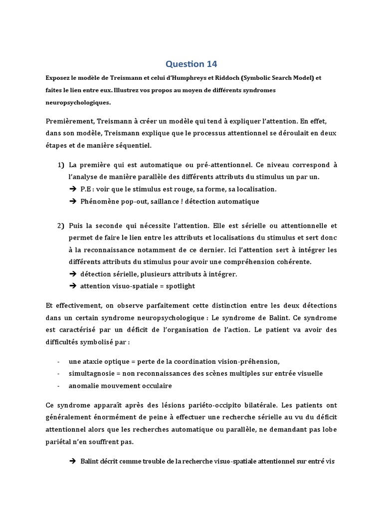Modèles de Treisman et Humphreys-Riddoch | PDF | Attention ...
