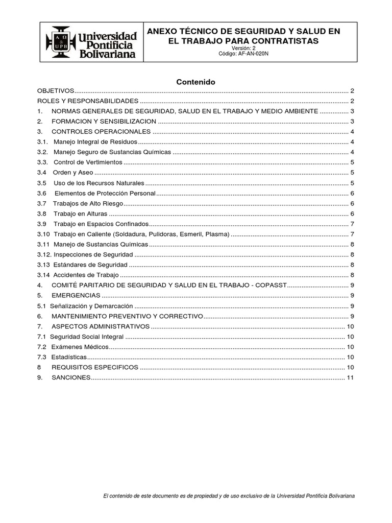 AF-AN-020N Anexo Técnico Seguridad Salud Trabajo Contratistas | PDF | Residuos | Andamio