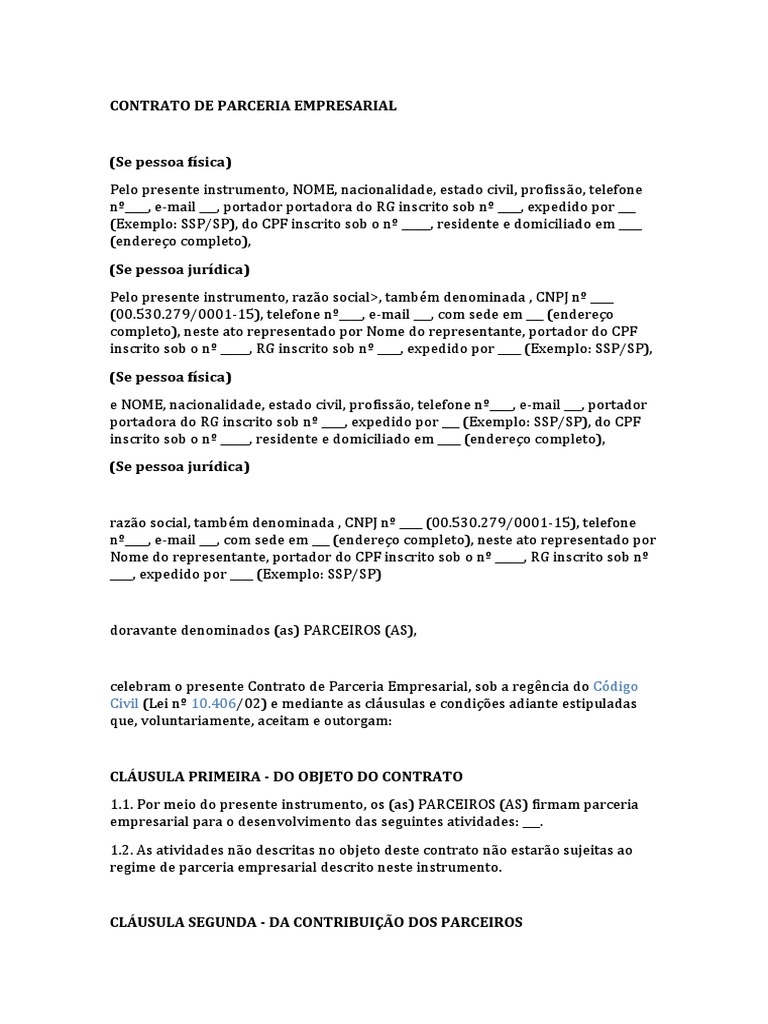 modelo-contrato-de-parceria-empresarial | PDF | Arbitragem | Direito Privado