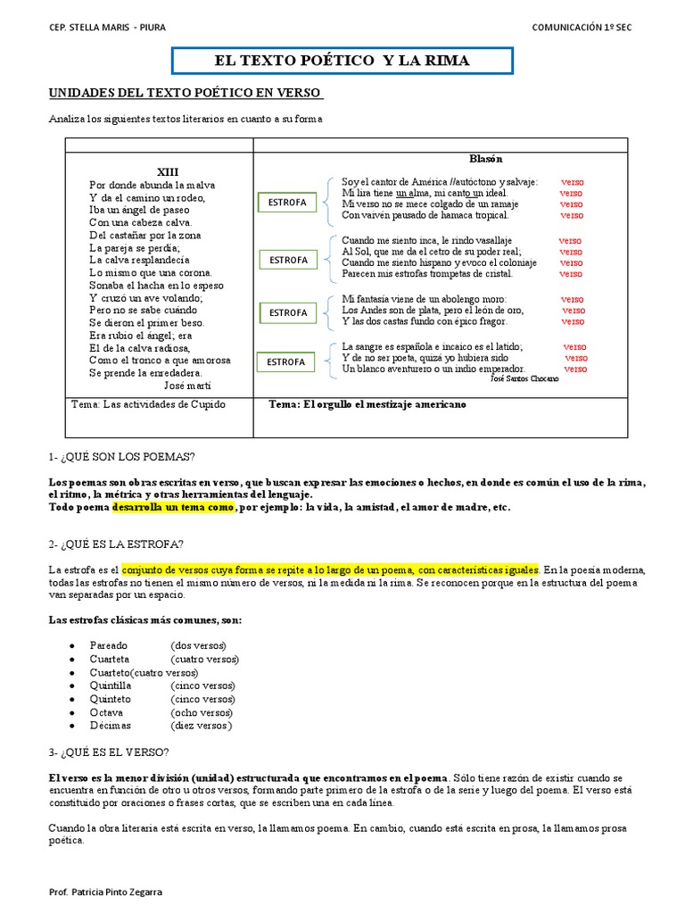 El Poema y La Rima 1º | PDF | Poesía | Metro (poesía)