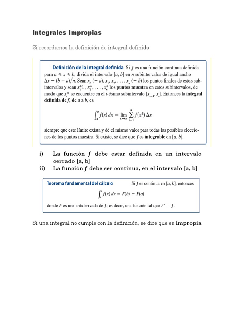 02 Integrales Impropias | PDF | Integral | Límite (Matemáticas)