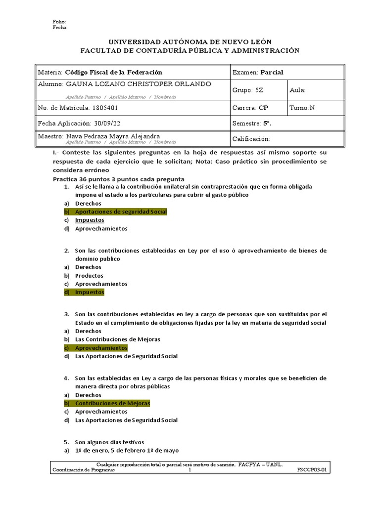 Ex Parcial Cod Fiscal | PDF | Impuestos | Gobierno