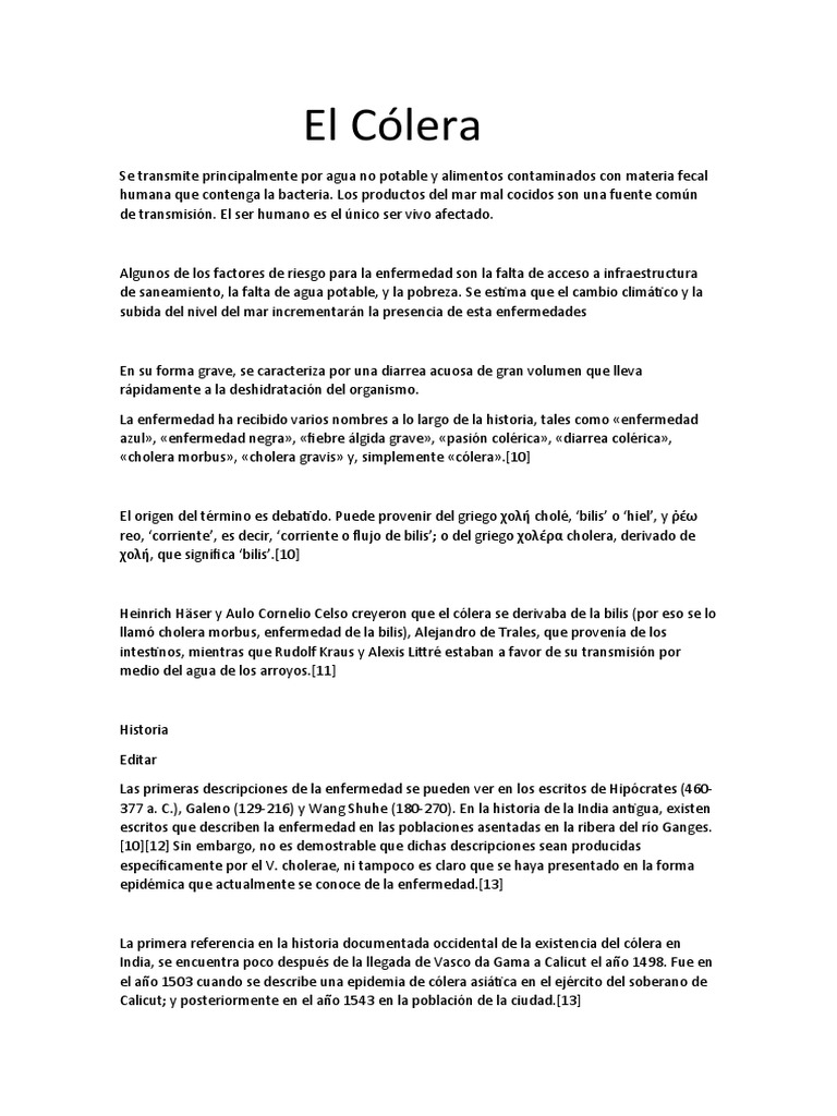 El Colera | PDF | Cólera | Enfermedades y trastornos