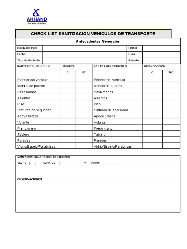 Check List Sanitizacion Vehiculos de Transporte | PDF