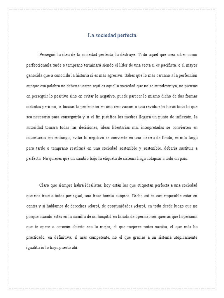 La Sociedad Perfecta | PDF | utopía | Sociedad