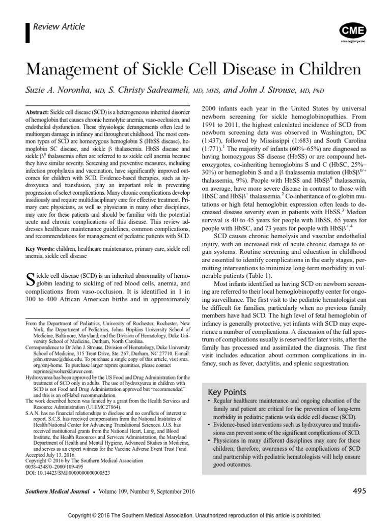 Management of Sickle Cell Disease in Children: Review Article | PDF ...