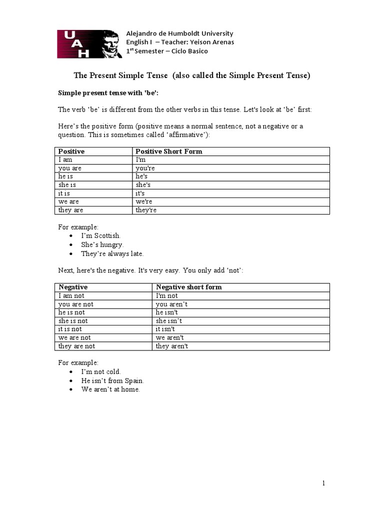 Simple Present Tense with 'Be' Explained | PDF | Question | Language ...