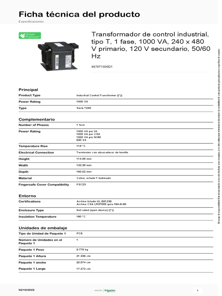 Transformadores de Control Industrial - 9070T1000D1443r | PDF ...