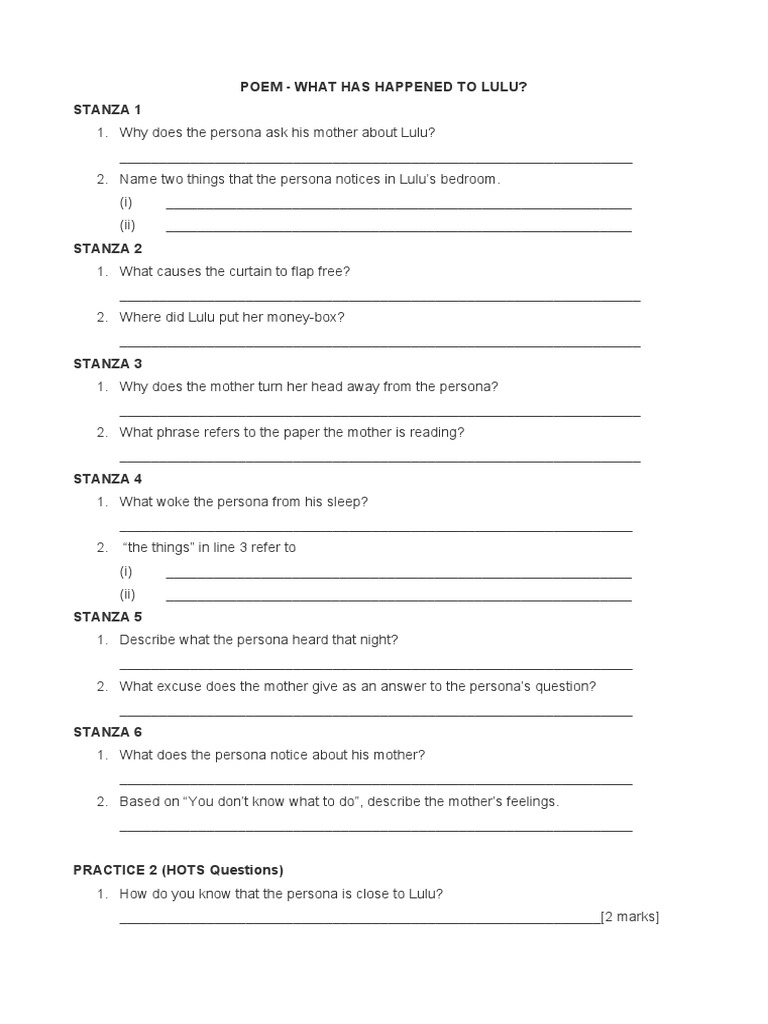 Questions For Each Stanza | PDF