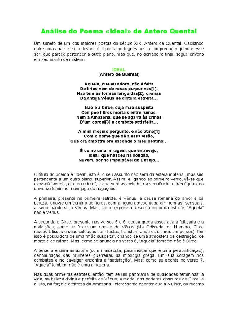 Análise Do Poema Ideal Antero de Quental | PDF | Amor | Mitologia grega