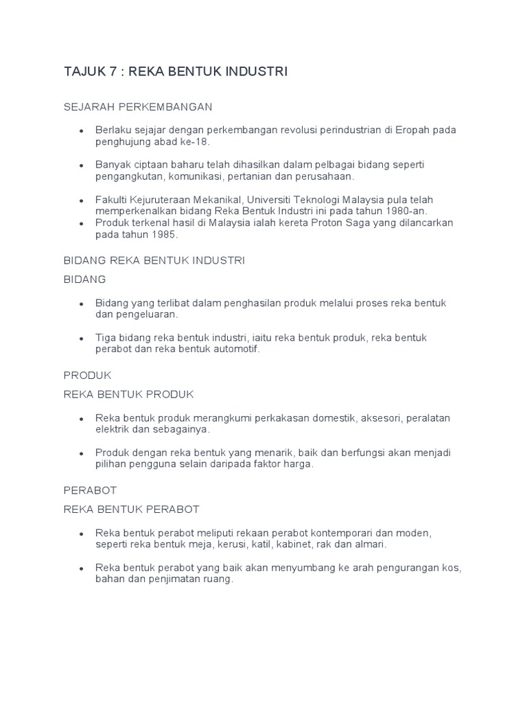 TAJUK 7 Reka Bentuk Industri | PDF | Teknologi & Rekayasa
