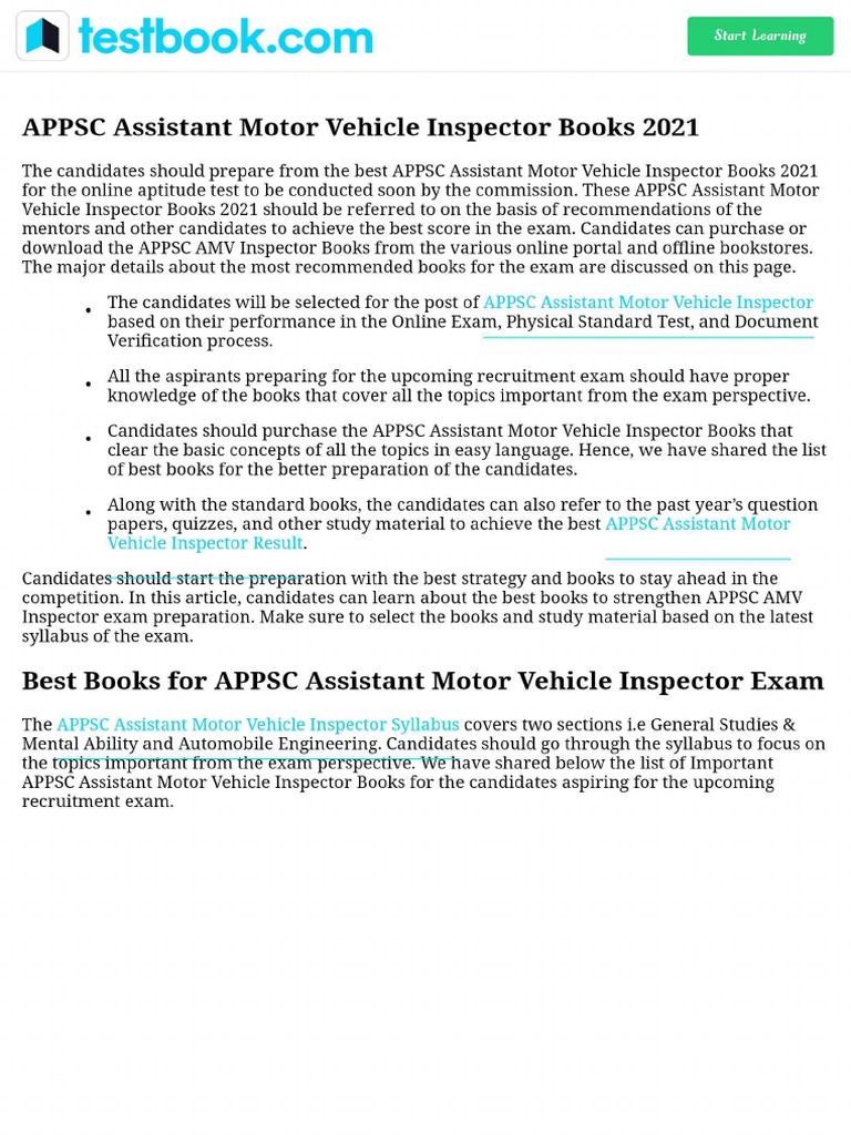 APPSC Assistant Motor Vehicle Inspector Books 2021 | PDF