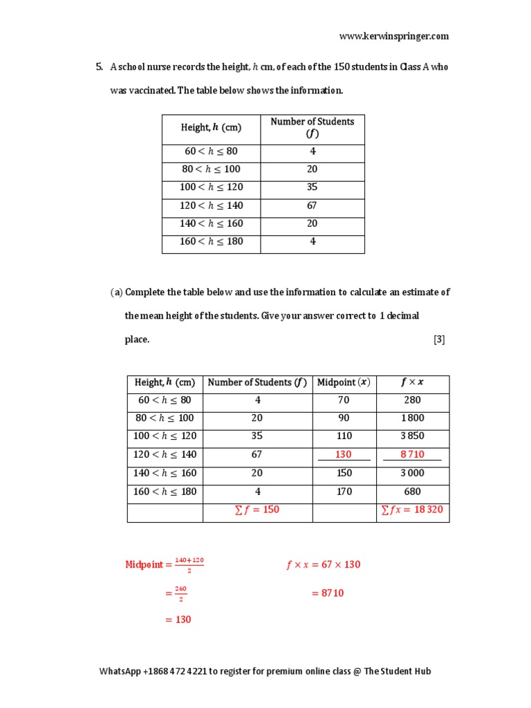 Analyzing Student Height Data Through Tables, Graphs, and Calculations ...