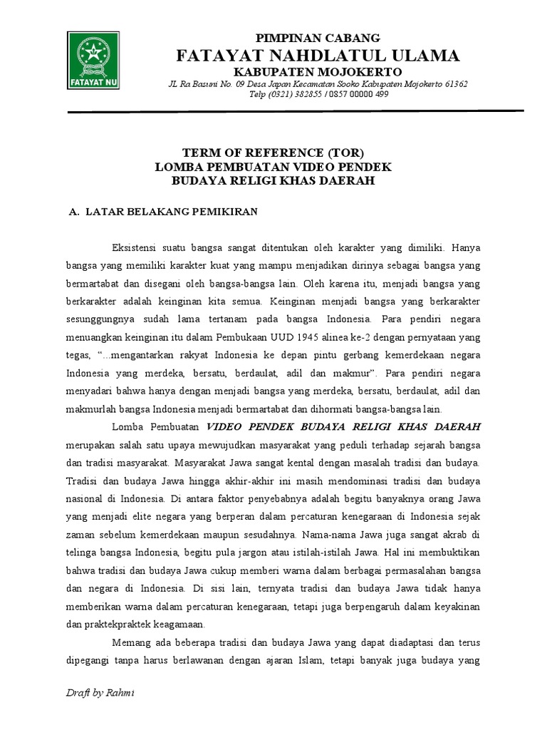 Draft ToR HSN Fatayat | PDF