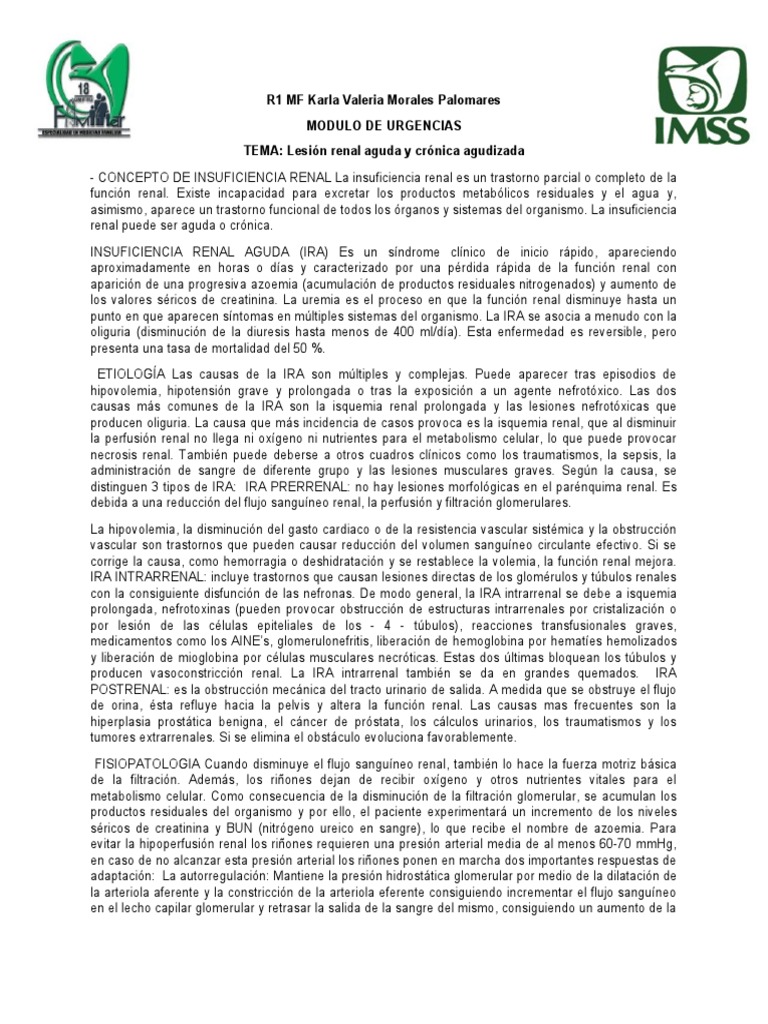 Resumen Tema 24 Urgencias Karla Valeria Morales Palomares | PDF | Enfermedad renal crónica | Riñón