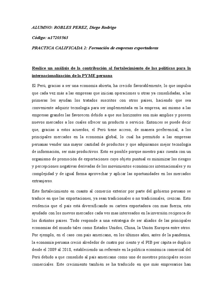 Practica Calificada 2 Emp. X | PDF | Exportaciones | Business