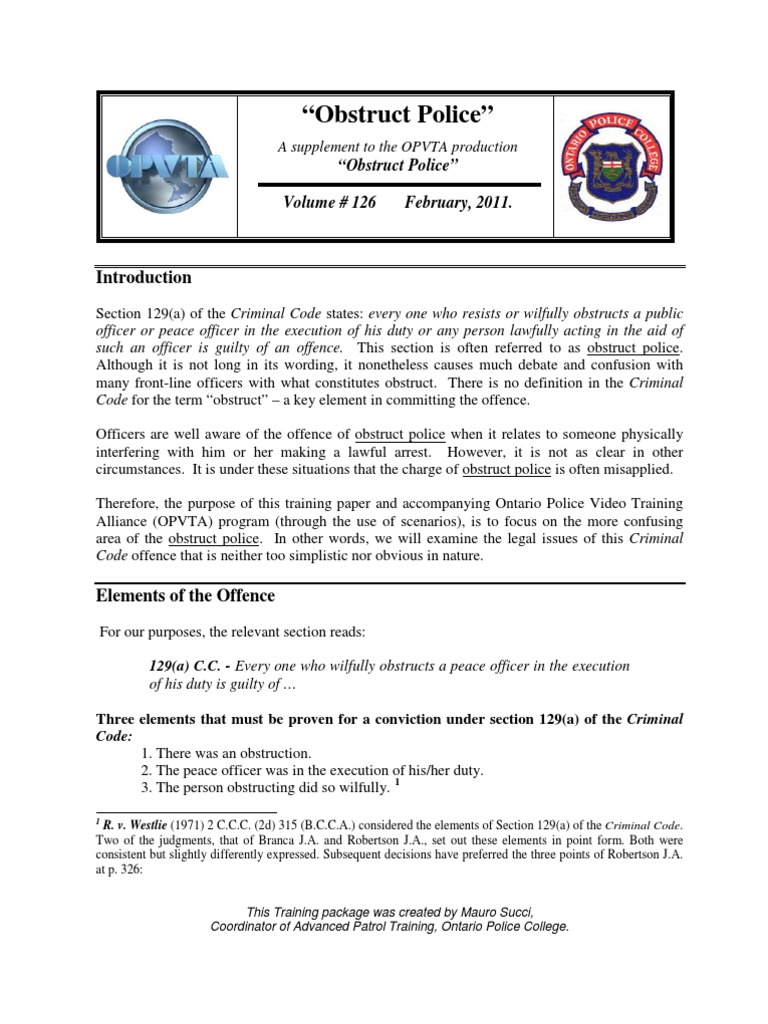126 Obstruct Police PKG | PDF | Arrest | Mens Rea