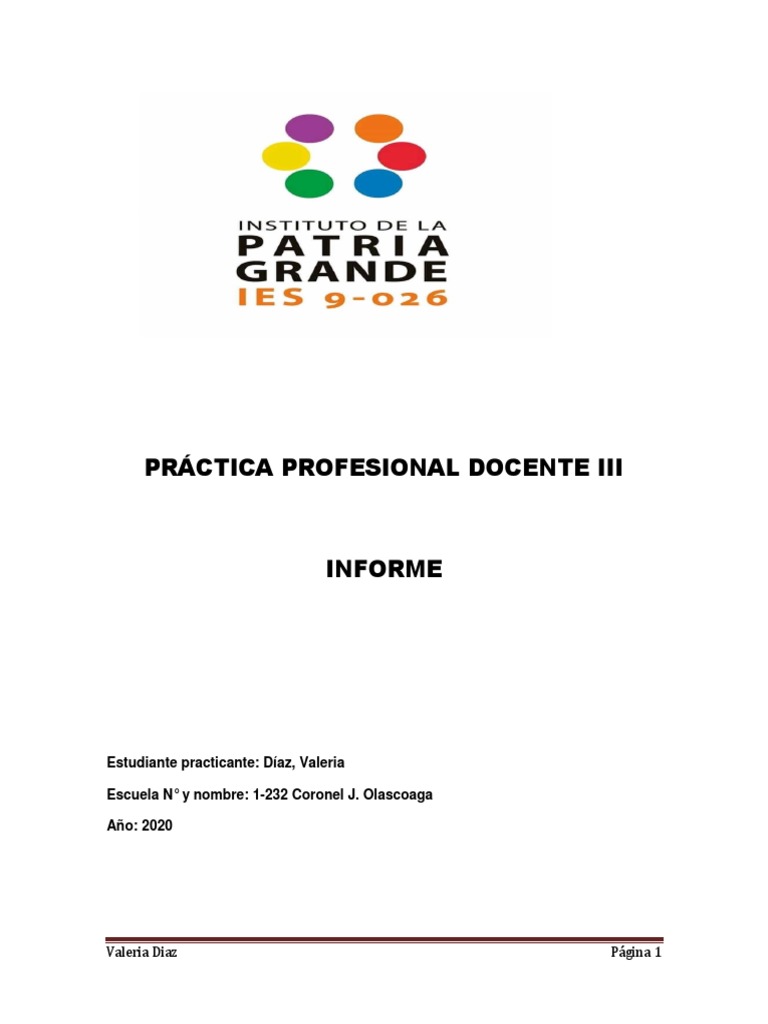 Informe Práctica Docente Valeria Díaz | PDF | Método de enseñanza ...