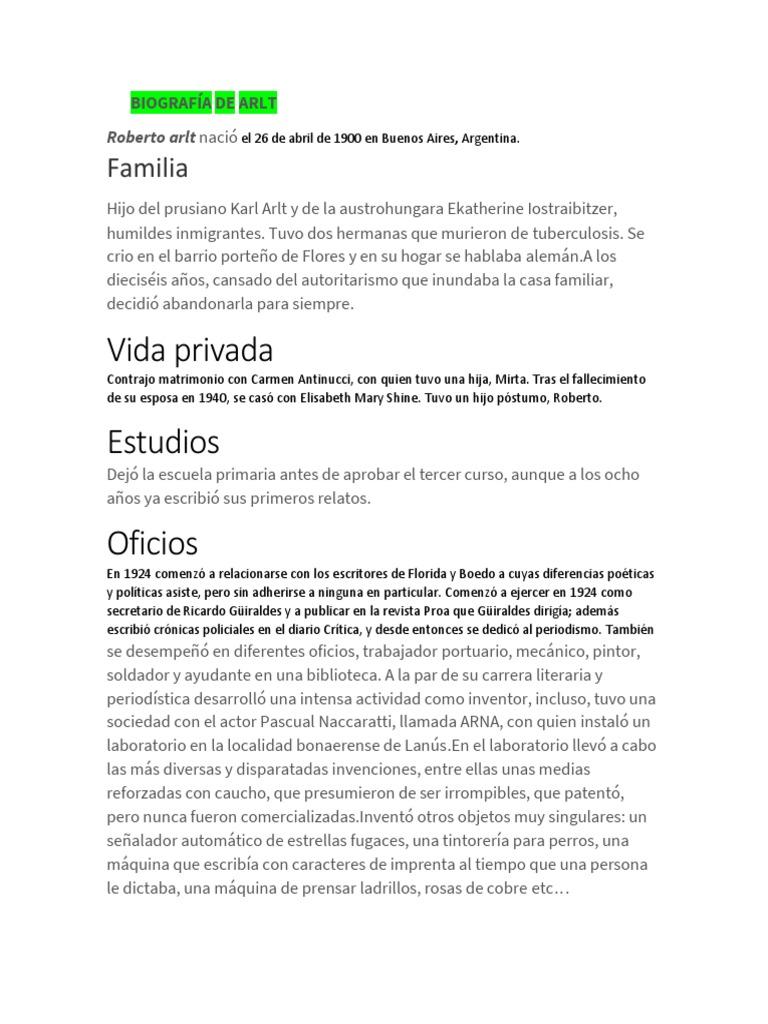 Biografía de Arlt | PDF