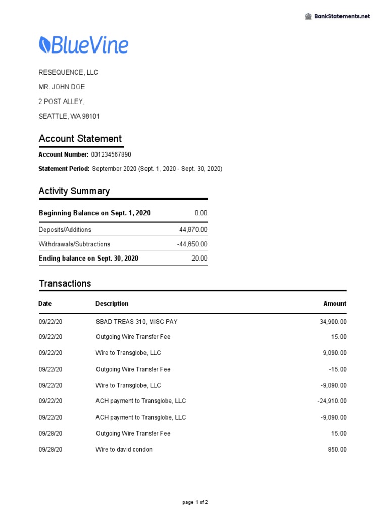 Bluevine Bank Statement | PDF | Finance & Money Management | Law