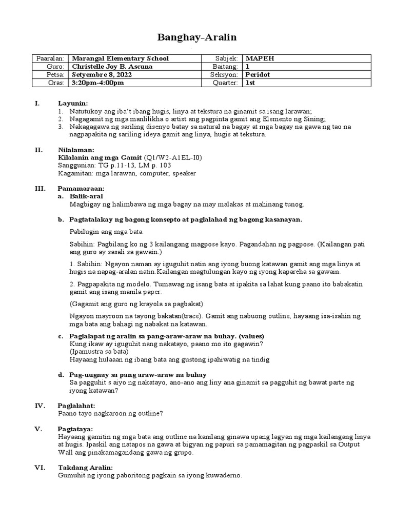 Mapeh 1 Quarter 1 Week 2 Day 3 | PDF