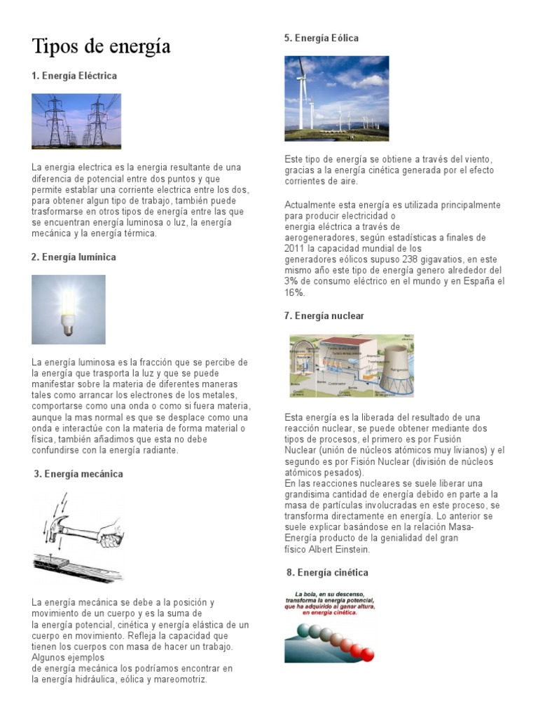 Tipos de Energía | PDF | Electricidad | Energía potencial