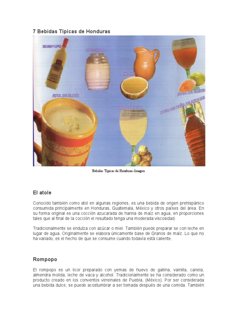 7 Bebidas Típicas de Honduras | PDF | Alimentos | Comida y bebida