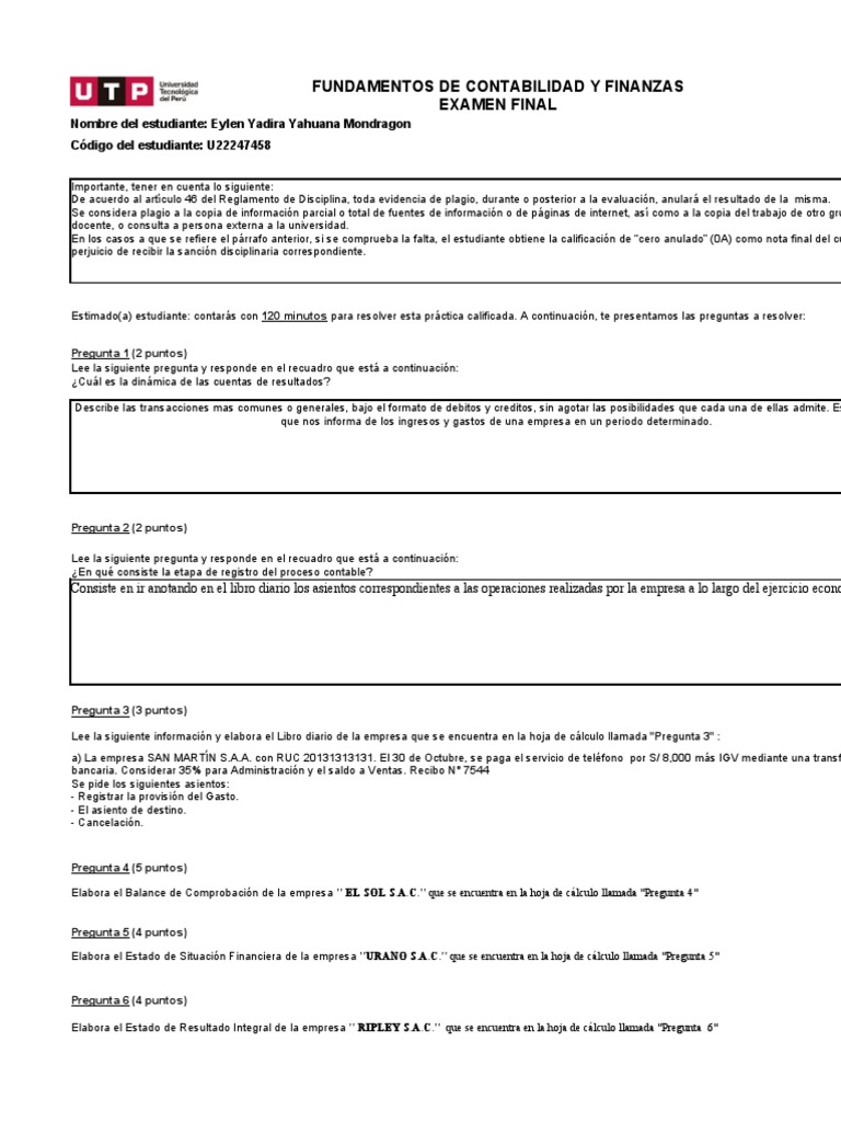 Examen Final s18 Fundamentos de Contabilidad y Finanzas | PDF ...