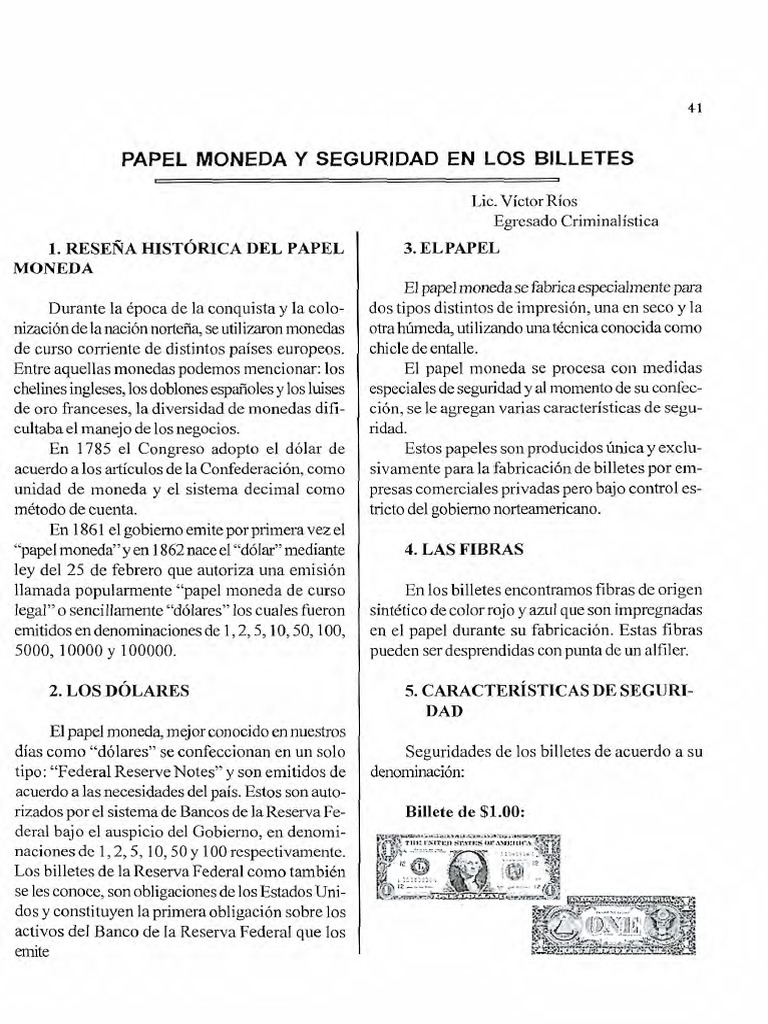 Seguridad y características del papel moneda | PDF | Dólar de los ...