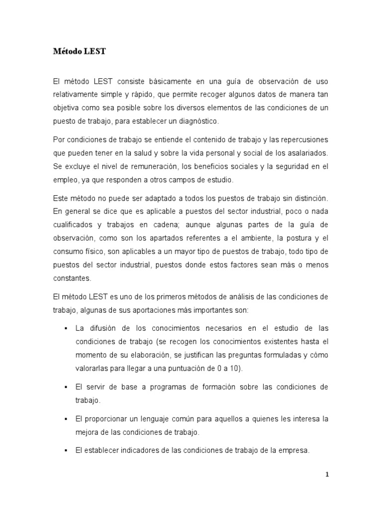 Unidad Iv Tiii Metodo Lest | PDF | Seguridad y salud ocupacional | Salario