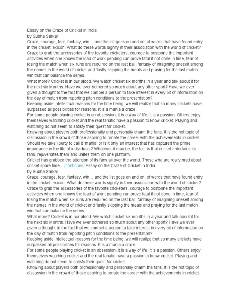 Craze of Cricket in India | PDF | Cricket