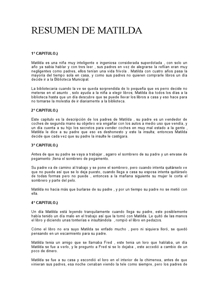 Resumen de "Matilda" por capítulos | PDF