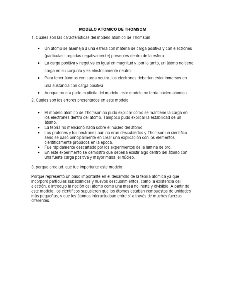 Modelo Atomico de Thomsom | PDF Modelo Atomico de Thomsom | PDF