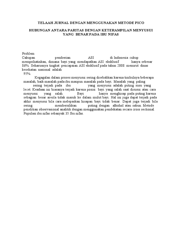 Telaah Jurnal Dengan Menggunakan Metode Pico 1 | PDF