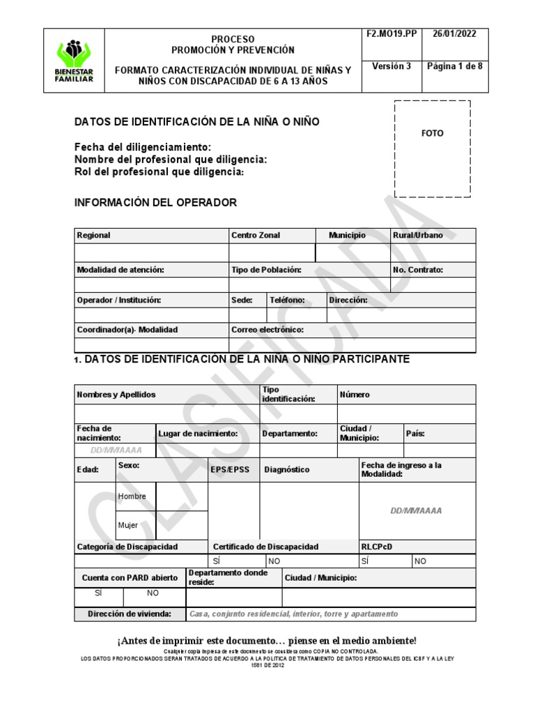 F2.mo19.pp Formato Caracterizacion Individual de Ninas y Ninos Con Discapacidad de 6 A 13 Anos ...